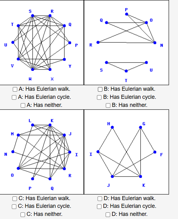Solved A: Has Eulerian walk.B: Has Eulerian walk.A: Has | Chegg.com
