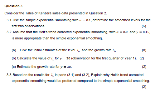 Solved Question 3Consider the Tales of Kenzera sales data | Chegg.com