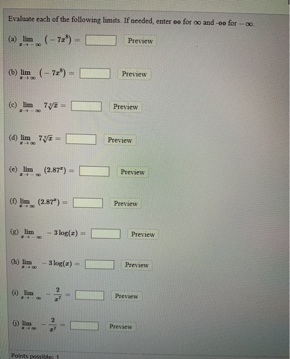 Solved Evaluate each of the following limits. If needed, | Chegg.com