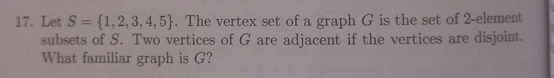 [Solved]: 17. Let S={1,2,3,4,5}. The vertex set of a gr