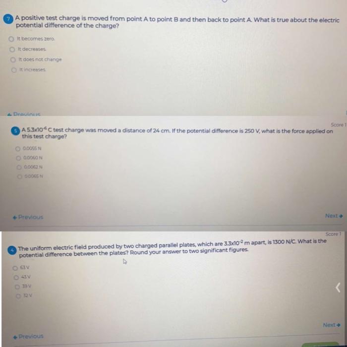 Solved A positive test charge is moved from point A to point | Chegg.com