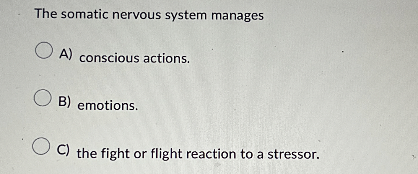 Solved The somatic nervous system managesA) ﻿conscious | Chegg.com