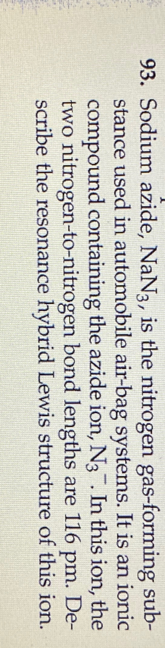 Solved Sodium azide, NaN3, ﻿is the nitrogen gas-forming | Chegg.com