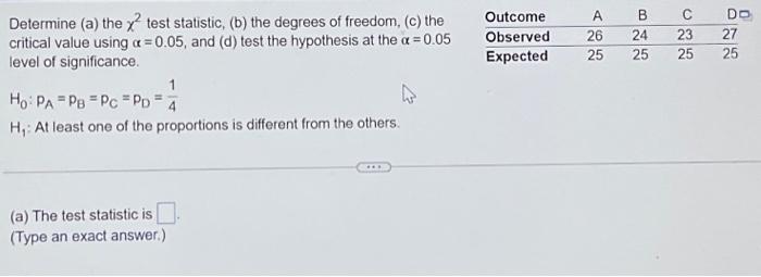 Solved Determine (a) the x² test statistic, (b) the degrees | Chegg.com