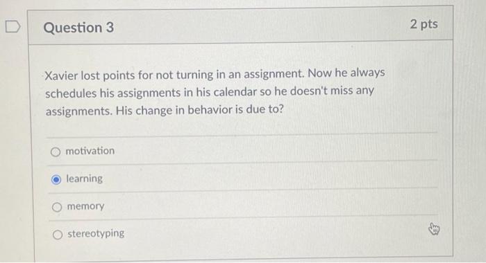 Solved Xavier lost points for not turning in an assignment. | Chegg.com