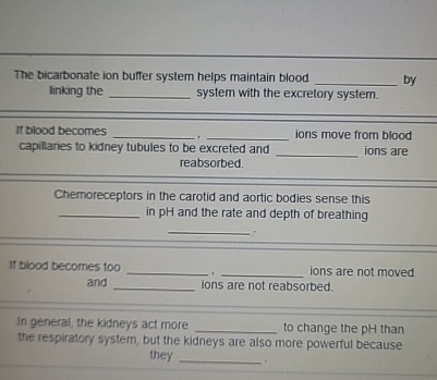 Solved The bicarbonate ion buffer system helps maintain | Chegg.com