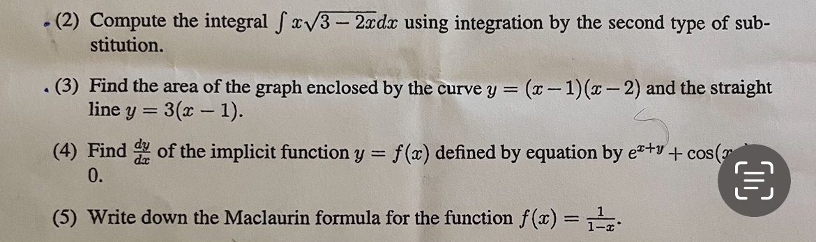 Solved (2) ﻿Compute the integral ∫﻿﻿x3-2x2dx ﻿using | Chegg.com