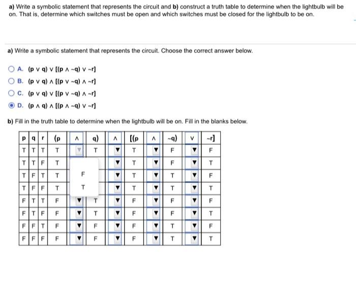 Solved a) Write a symbolic statement that represents the | Chegg.com