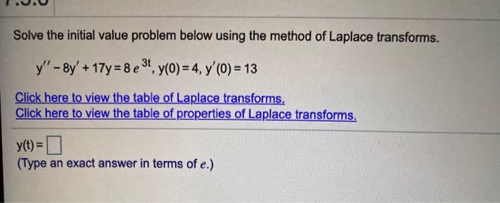 Solved Solve the initial value problem below using the | Chegg.com