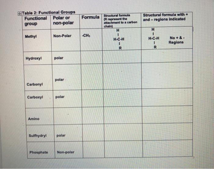 Solved Table 2: Functional Groups Functional Polar or group | Chegg.com