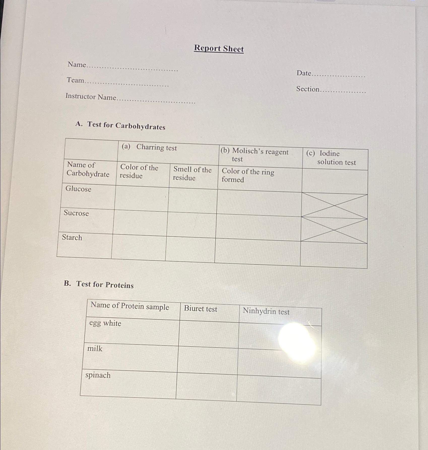 Solved Report SheetName.Date.TeamSectionInstructor NameA. | Chegg.com