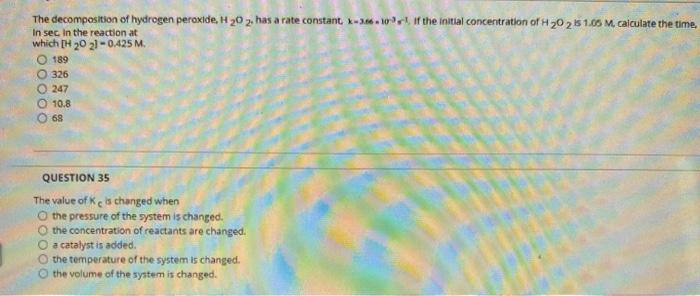 Solved The decomposition of hydrogen peroxide, H20 2. has a | Chegg.com