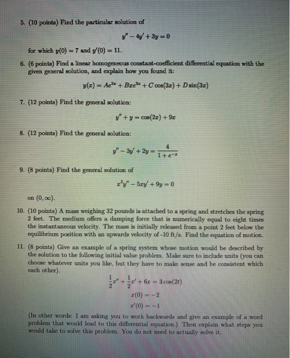 Solved 5. (10 points) Find the particular solution of yº - | Chegg.com