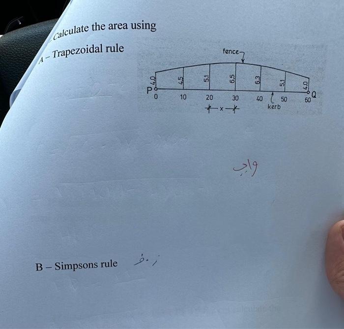 Solved calculate the area using Trapezoidal rule B - | Chegg.com