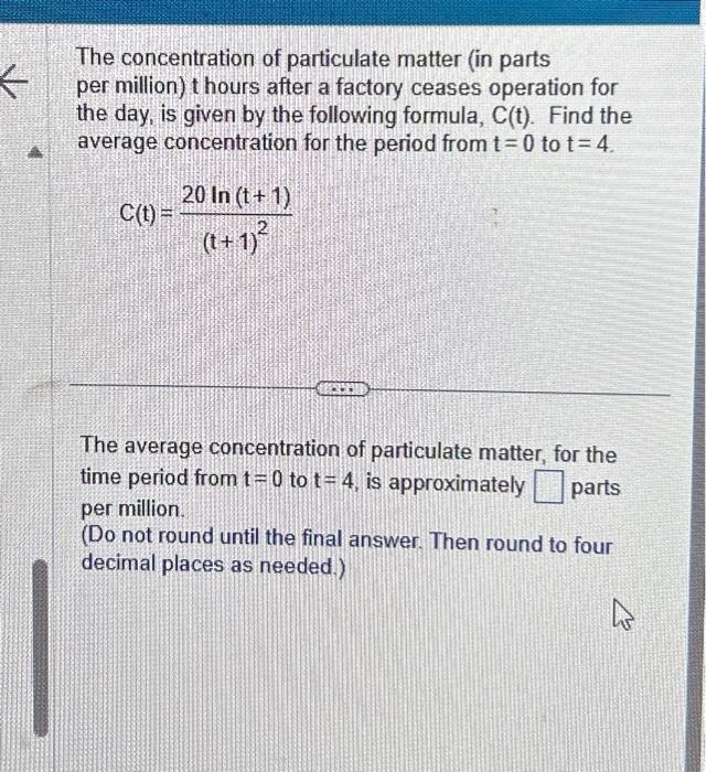 Solved The concentration of particulate matter (in parts per | Chegg.com