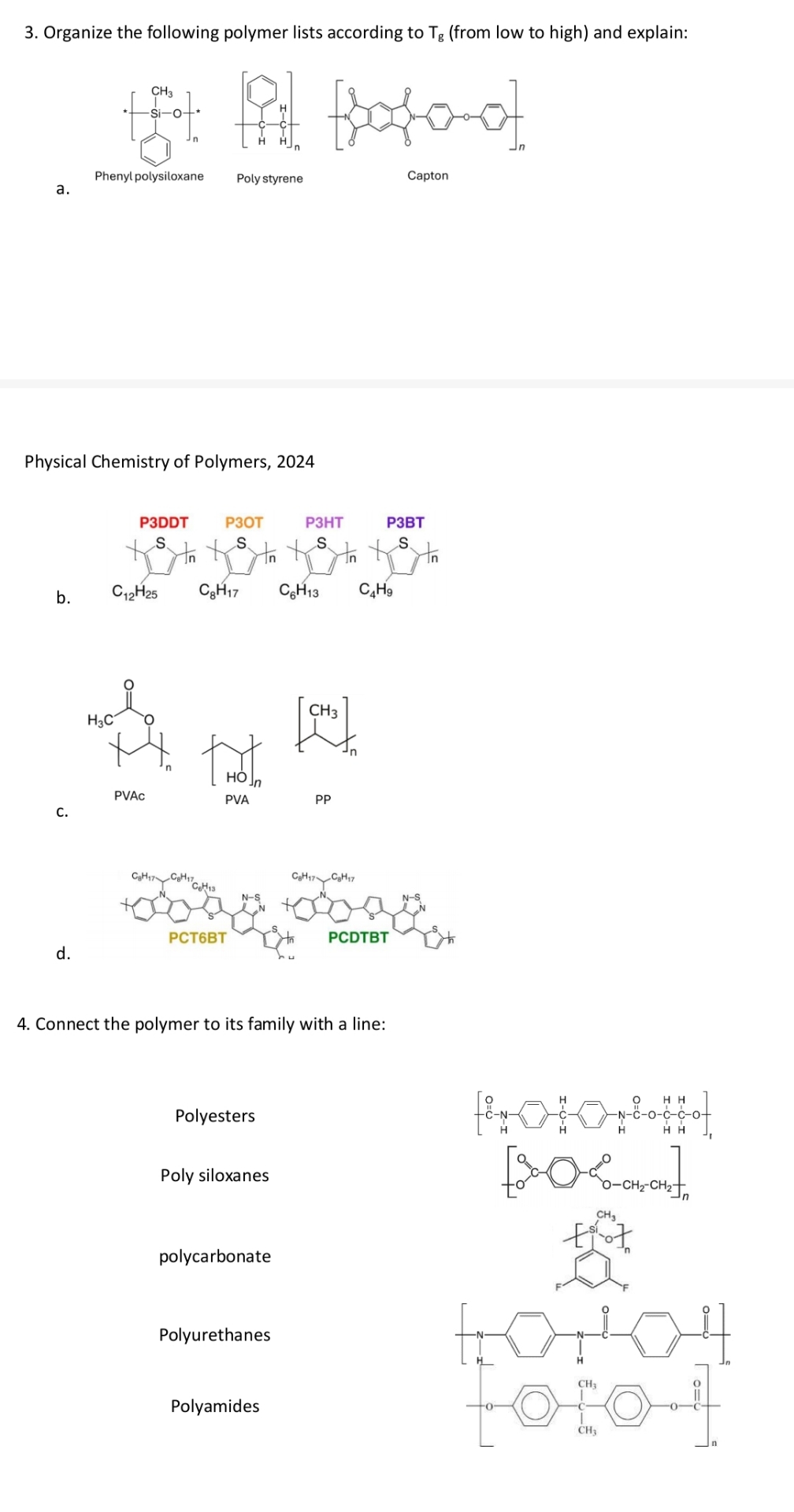 Organize the following polymer lists according to | Chegg.com