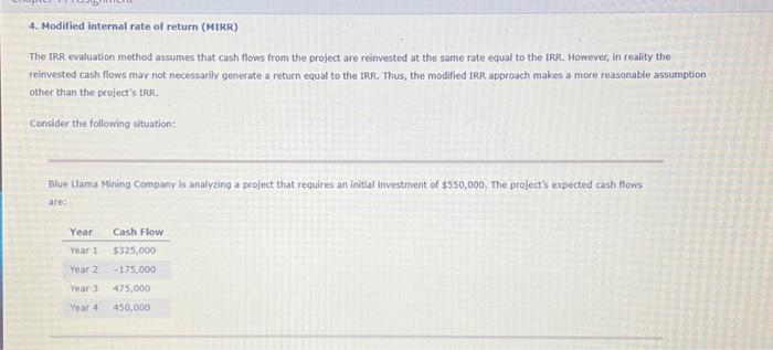 Solved 4. Modified internal rate of return (MIRR) The IRR | Chegg.com