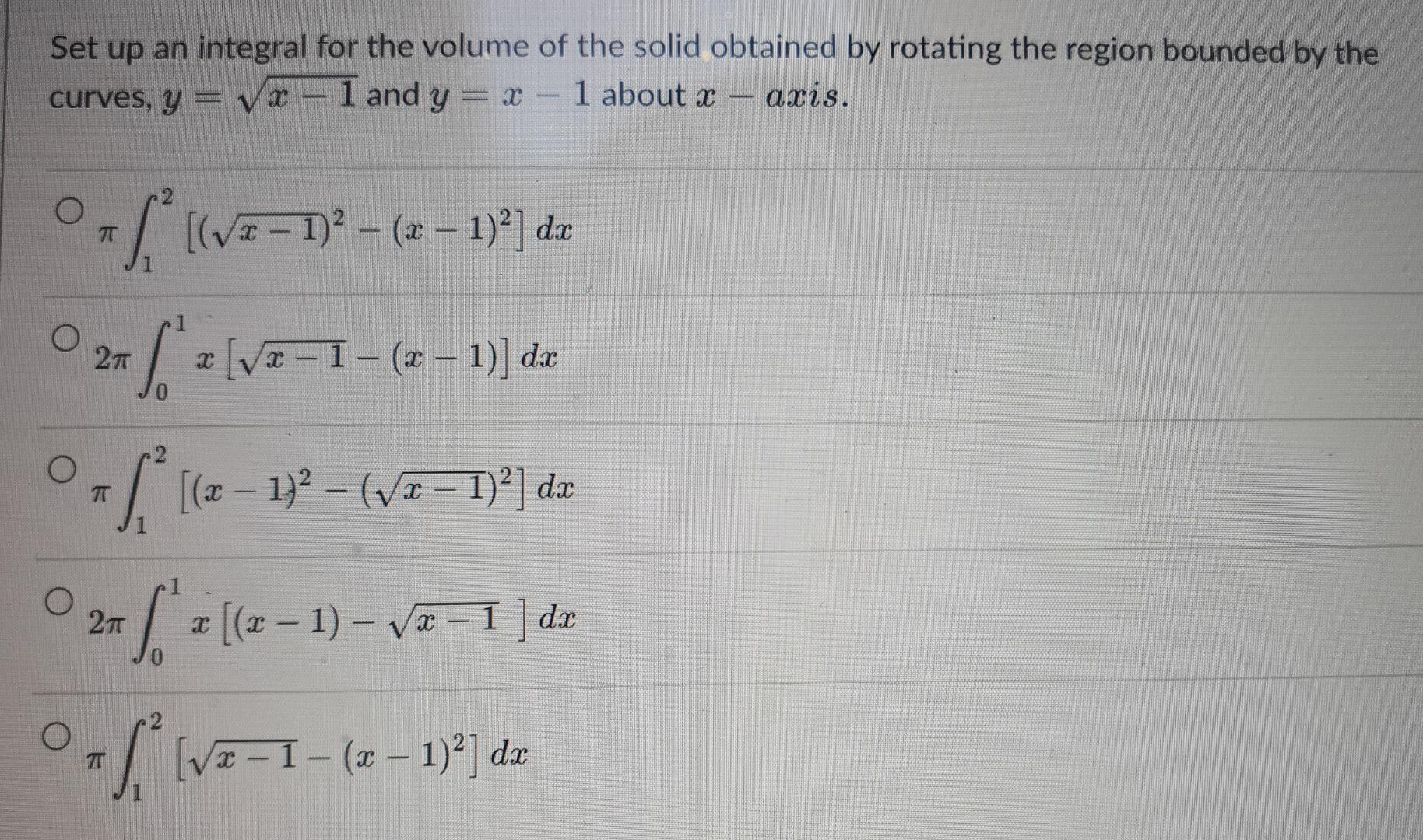 Solved Set up an integral for the volume of the solid | Chegg.com