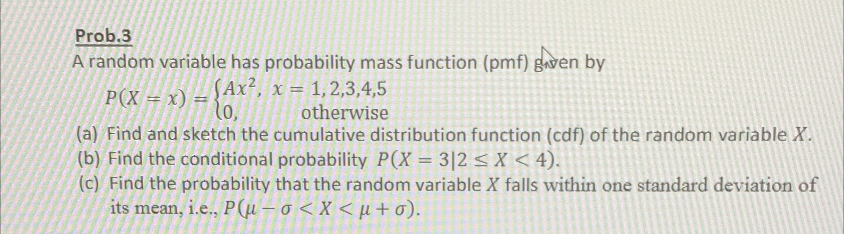 Solved Prob. 3A random variable has probability mass | Chegg.com