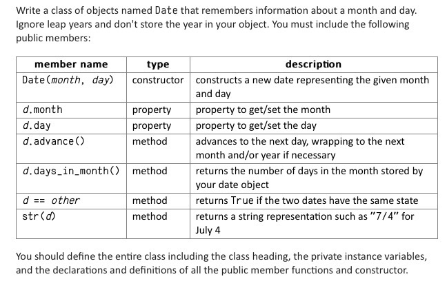 Solved Write A Class Of Objects Named Date That Remembers 8023