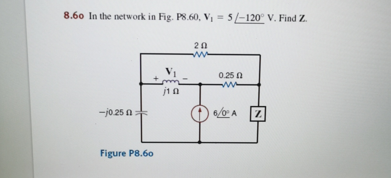 Solved 8.60 ﻿In the network in Fig. P8.60, V1=5?-120° ﻿V. | Chegg.com