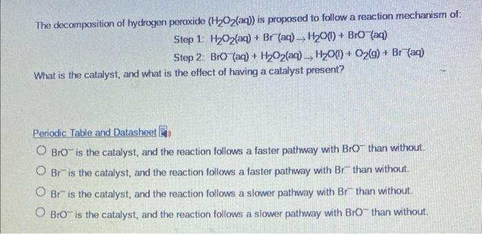 Solved The decomposition of hydrogen peroxide (H2O2(aq)) is | Chegg.com