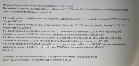 Solved (30 points: 5 points per line item, plus 5 points for | Chegg.com