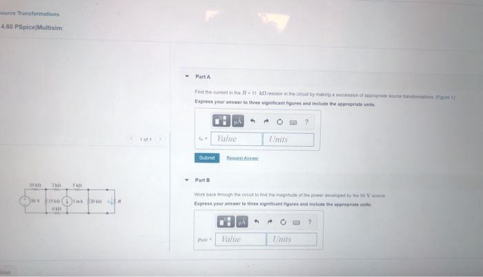 Solved ource Transformations 4.60 PSpice Multisim Part A | Chegg.com