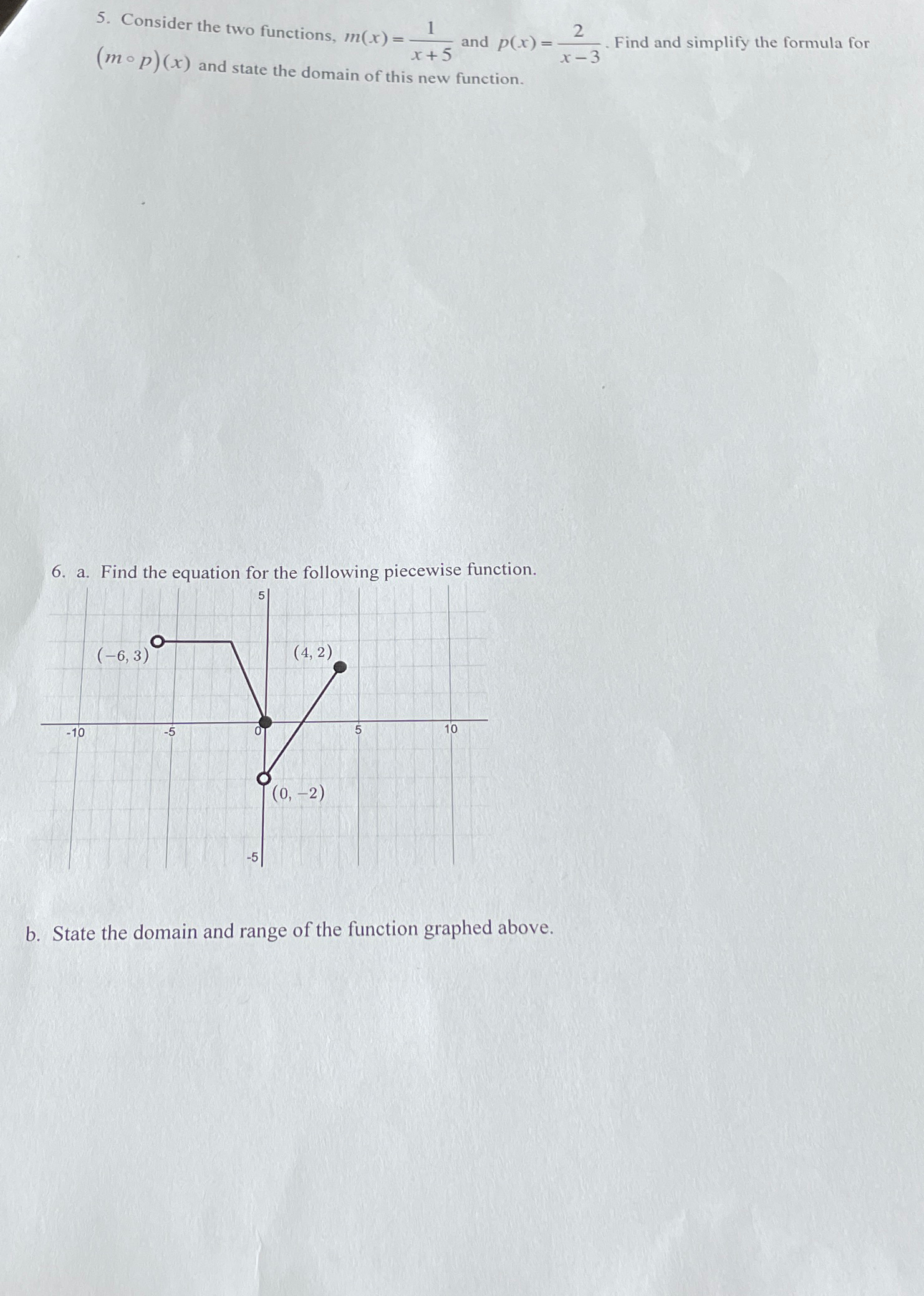 Solved Consider the two functions, m(x)=1x+5 ﻿and p(x)=2x-3. | Chegg.com