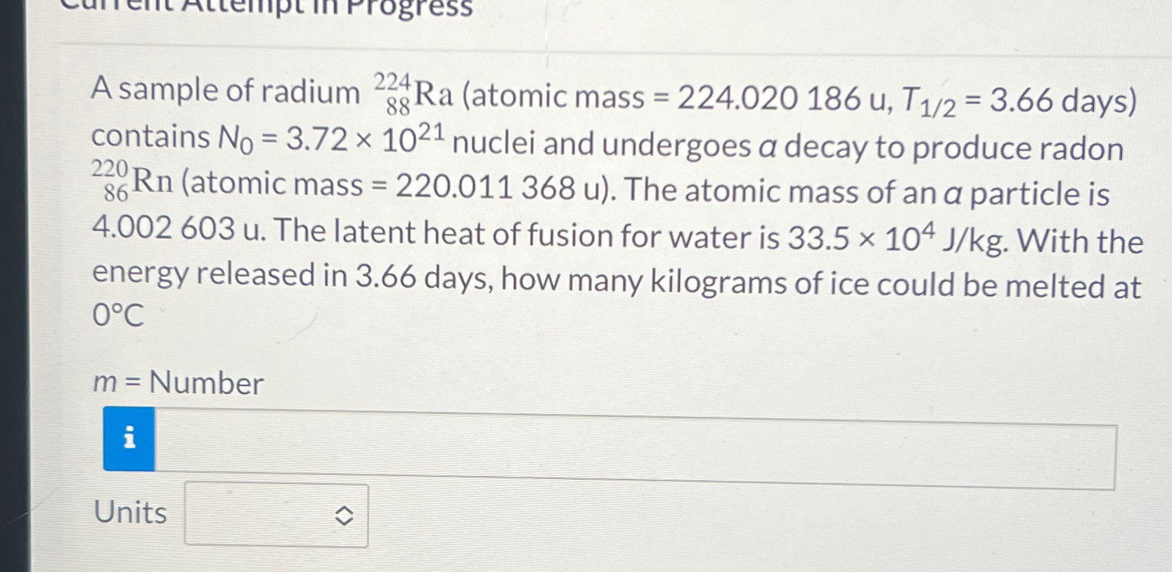 Solved A sample of radium ?88224Ra (atomic mass | Chegg.com