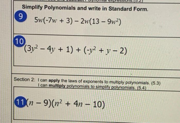 Solved Simplify Polynomials and write in Standard Form. 9 | Chegg.com