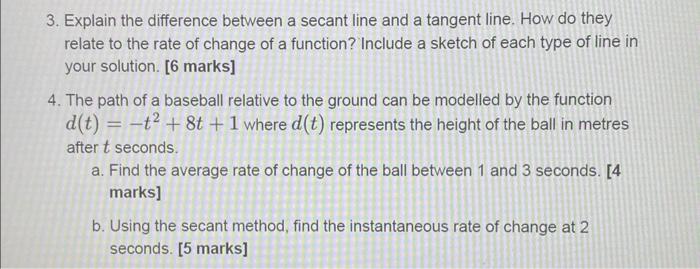 Solved 3. Explain the difference between a secant line and a | Chegg.com