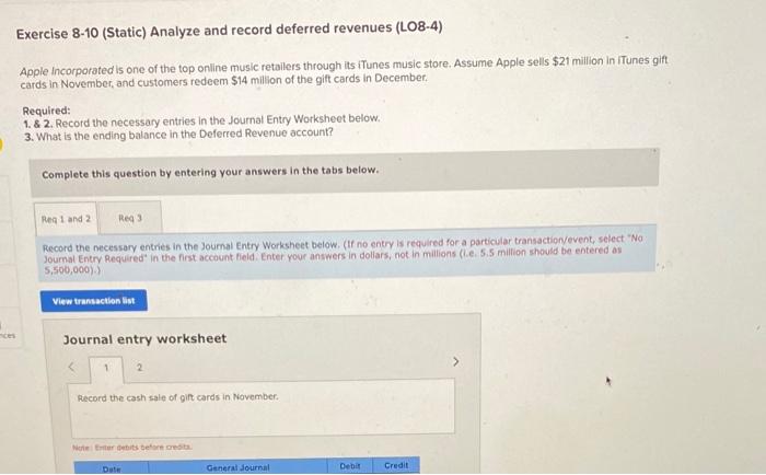 Solved Exercise 8-10 (Static) Analyze and record deferred | Chegg.com