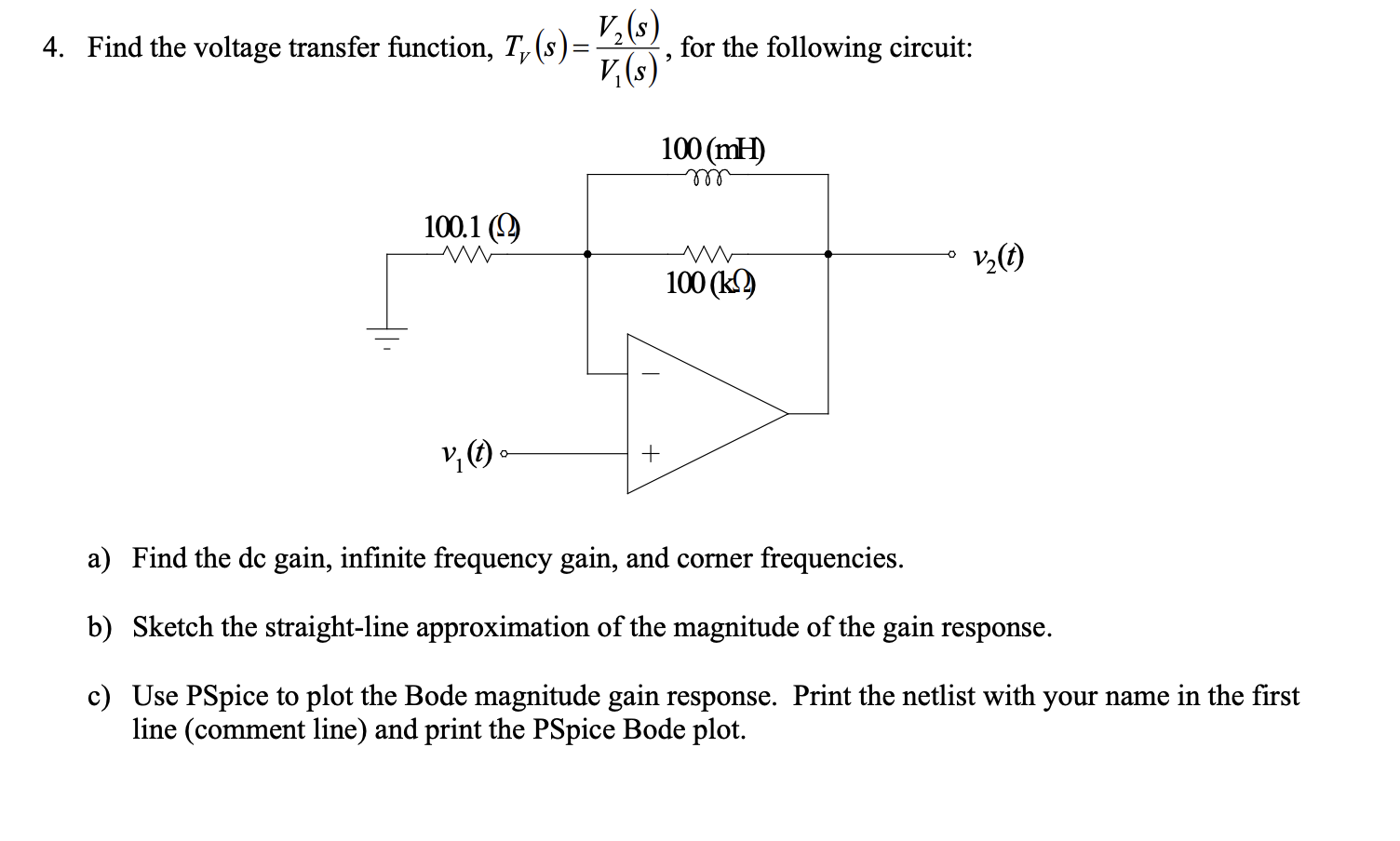 Solved Find the voltage transfer function, TV(s)=V2(s)V1(s), | Chegg.com