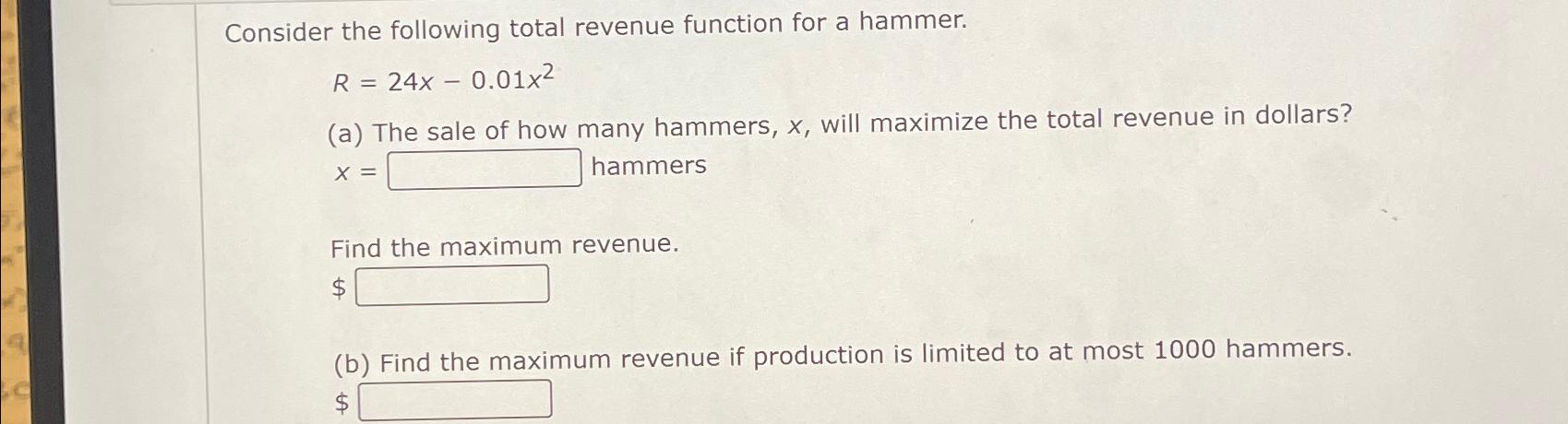 Solved Consider the following total revenue function for a | Chegg.com