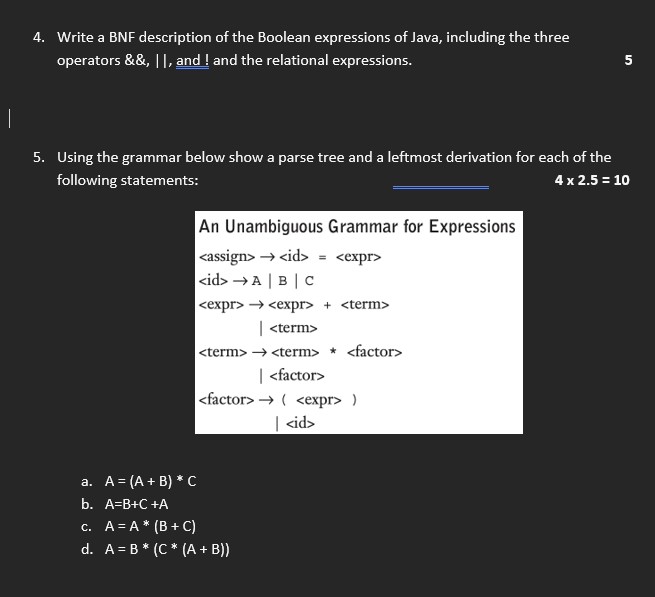 Solved Write A Bnf Description Of The Boolean Expressions Of 0206