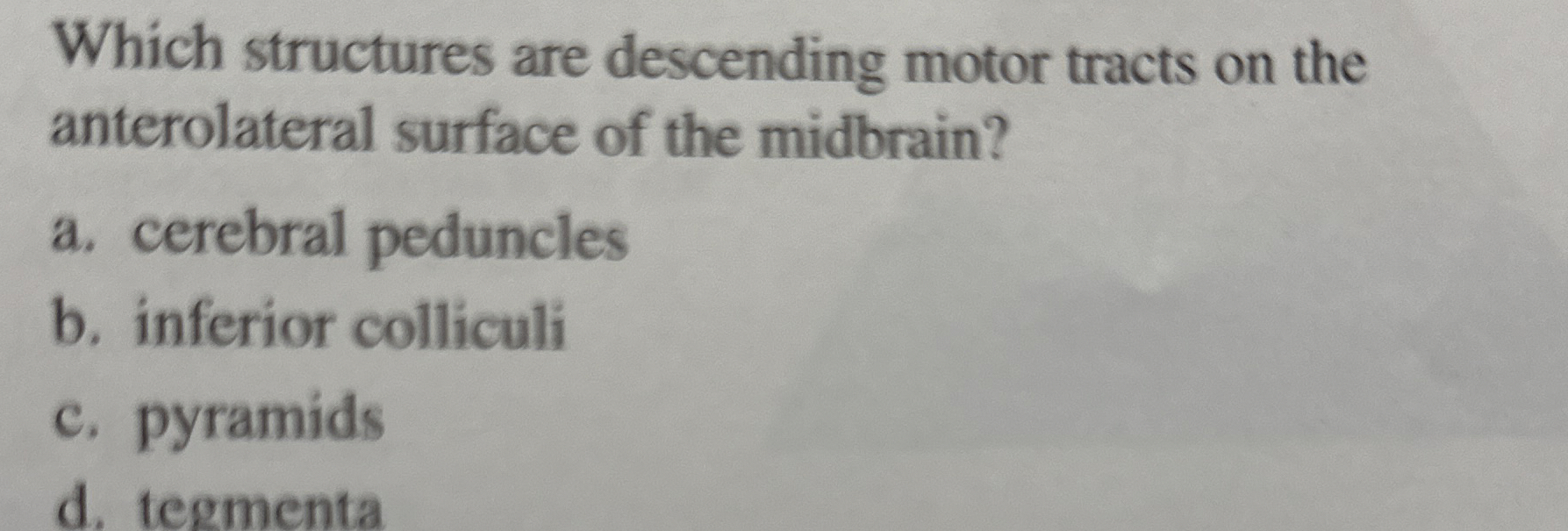 Solved Which structures are descending motor tracts on the | Chegg.com