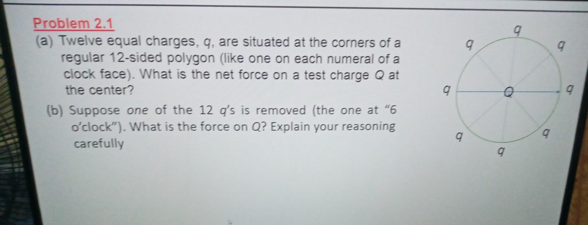 Solved Problem 2.1 (a) Twelve equal charges, q, are situated | Chegg.com
