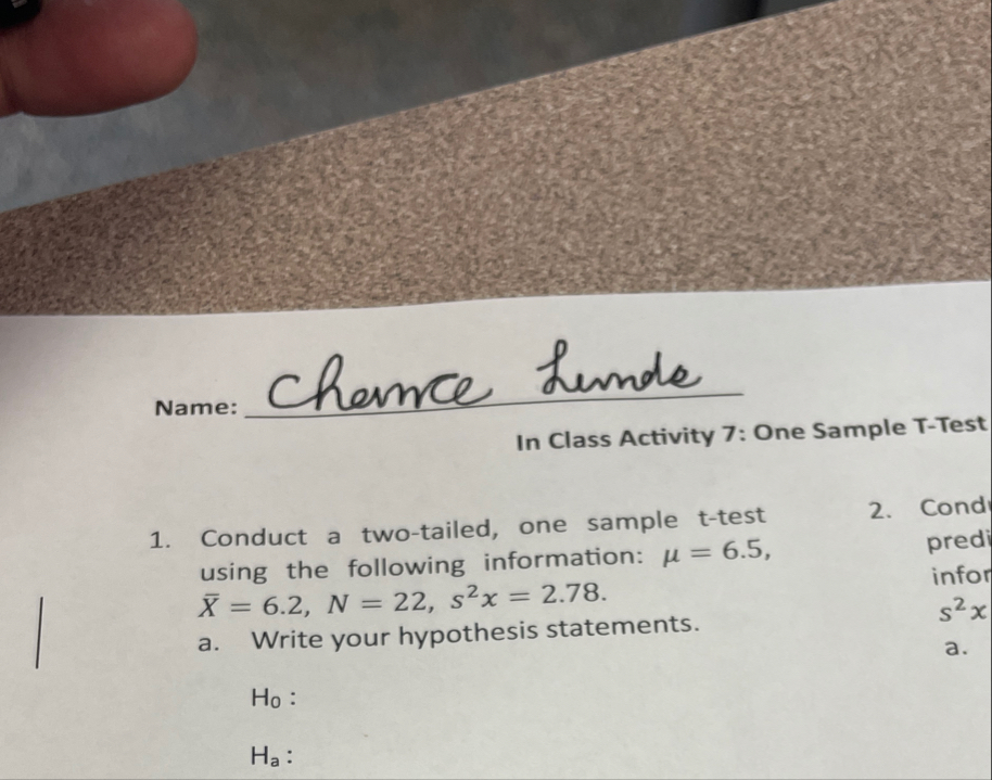 Solved Name: q,LundeIn Class Activity 7: One Sample | Chegg.com