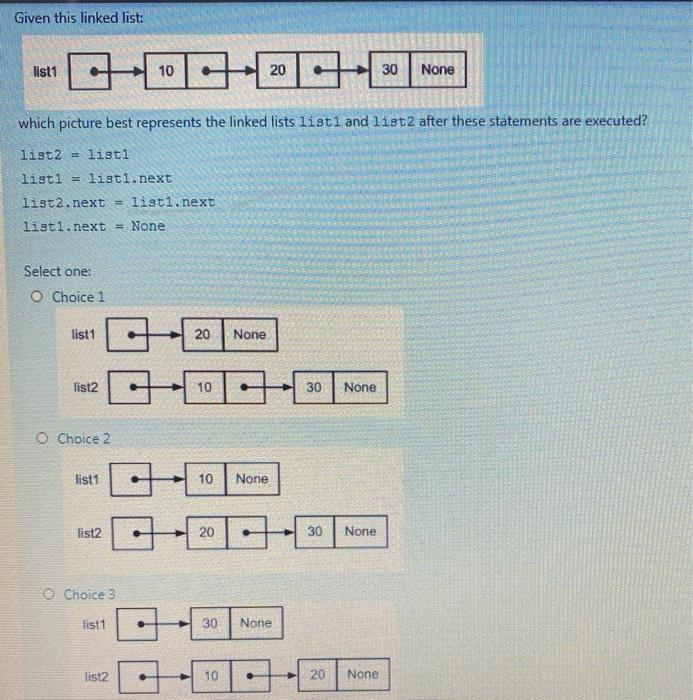 Solved Given this linked list: list1 C0197254 30 None which | Chegg.com