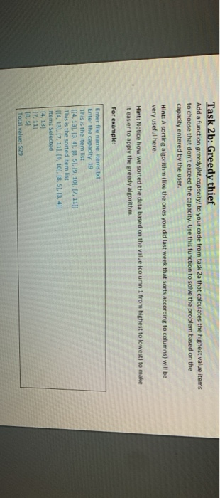 Solved Task 2b: Greedy thief Add a function greedyfist | Chegg.com