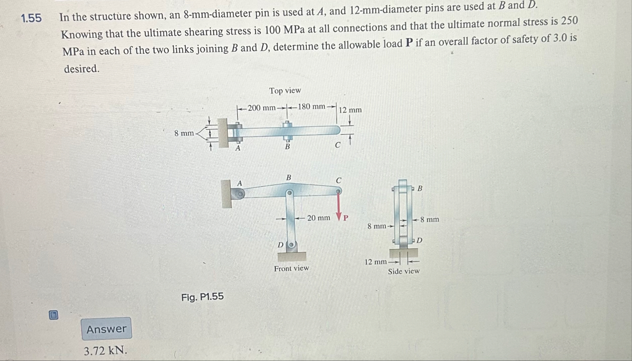 Solved 1.19 ﻿The axial force in the column supporting the | Chegg.com