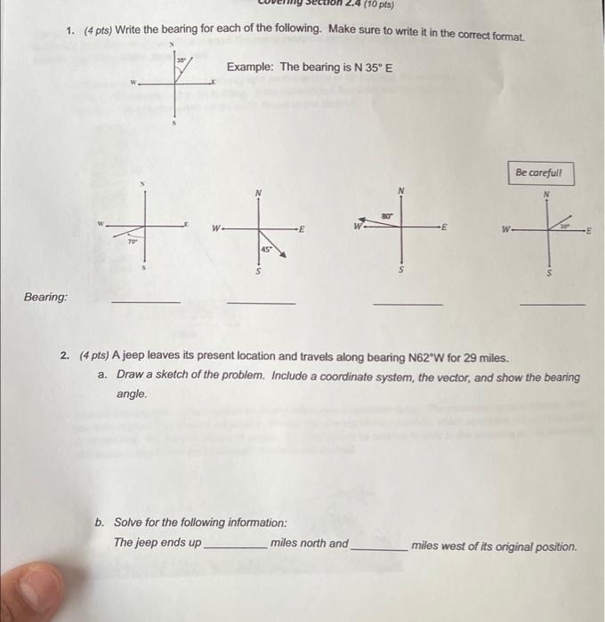 Solved 1. (4 pts) Write the bearing for each of the | Chegg.com