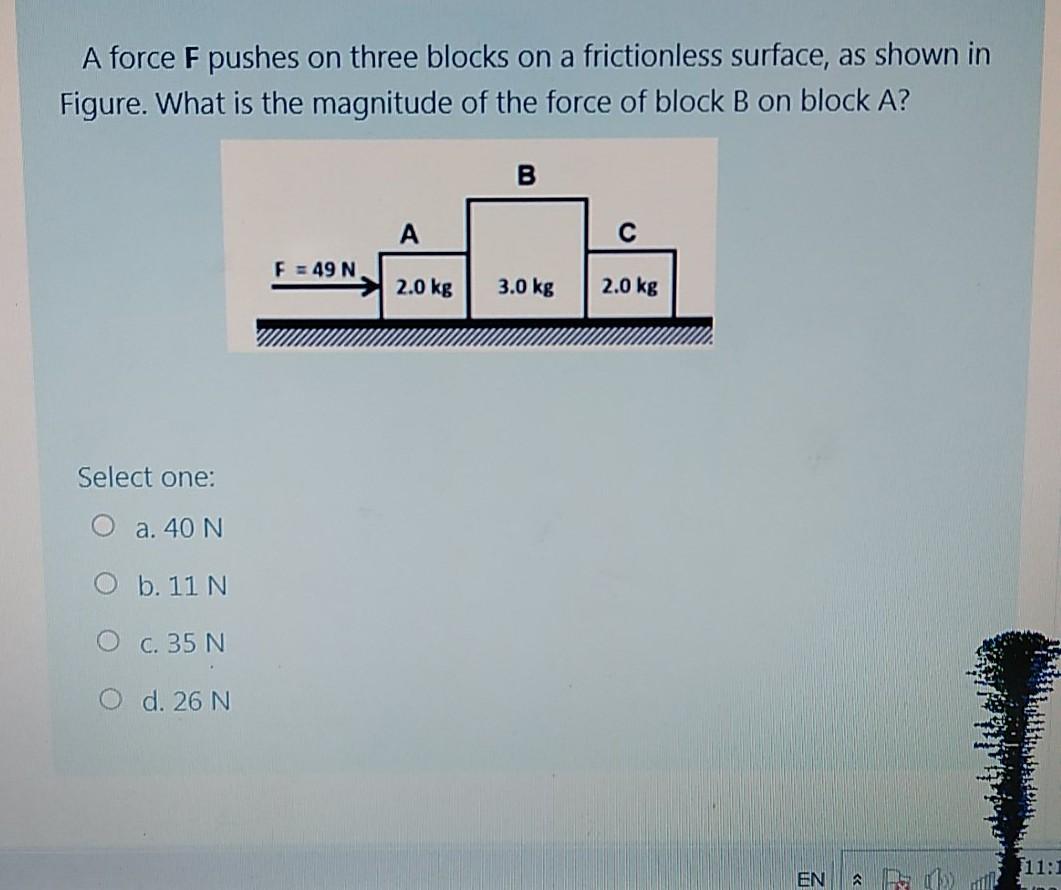 Solved A force F pushes on three blocks on a frictionless | Chegg.com