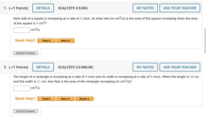 Solved 1. [-/1 Points] Need Help? Submit Answer 2. [-/1 | Chegg.com