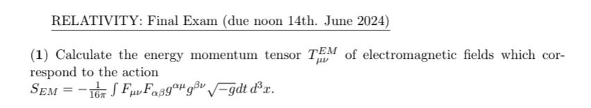 Solved • ﻿RELATIVITY: Final Exam (due noon 14th. ﻿June | Chegg.com