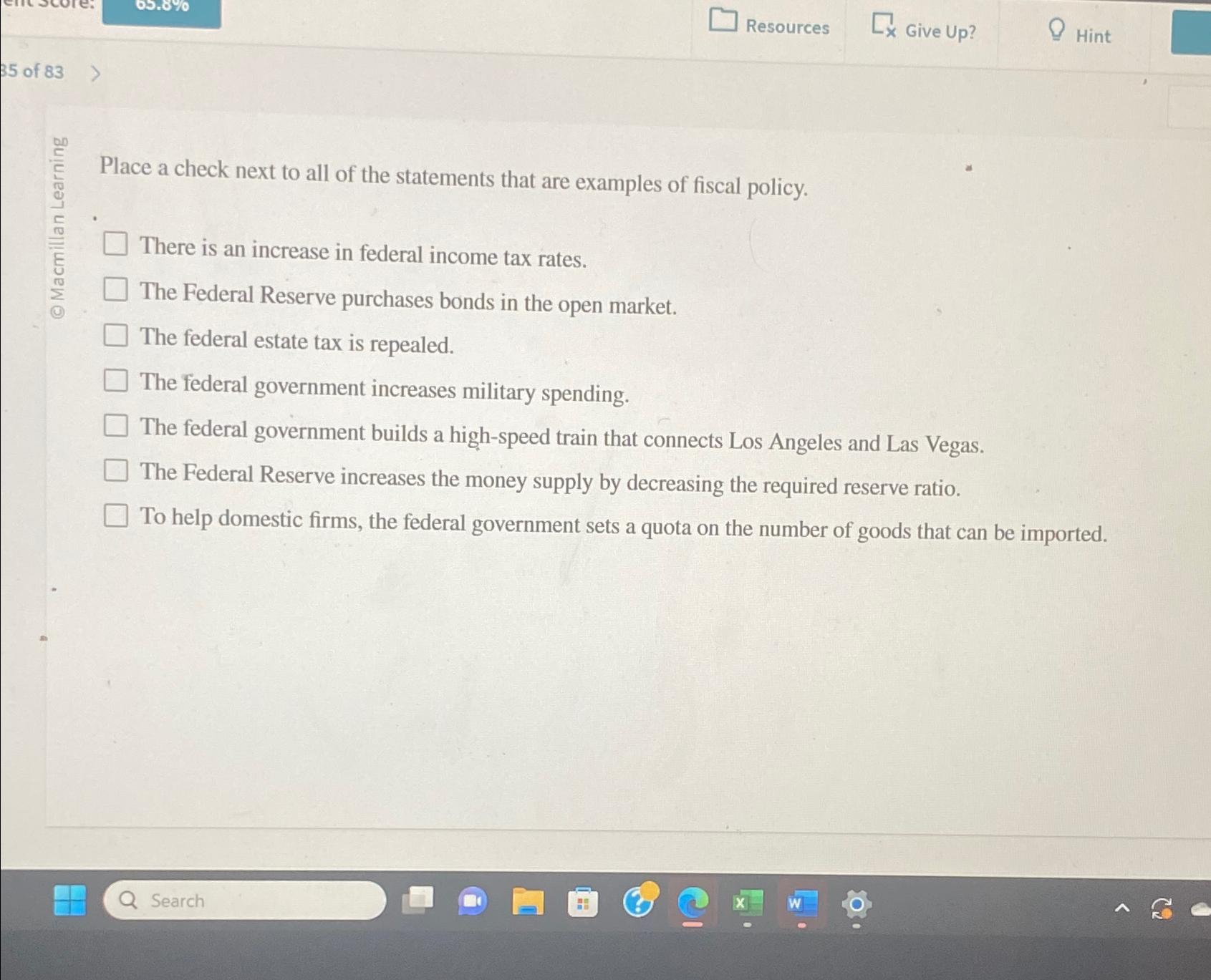 Solved ResourcesGive Up?Hint35 ﻿of 83Place a check next to | Chegg.com