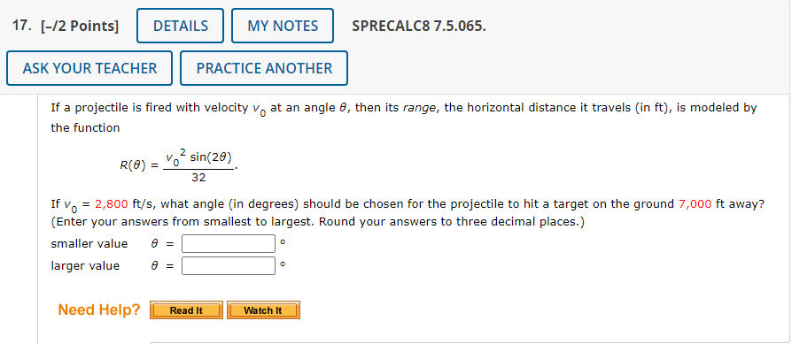Solved 1. ﻿A projectile is fired with an initial velocity \( | Chegg.com