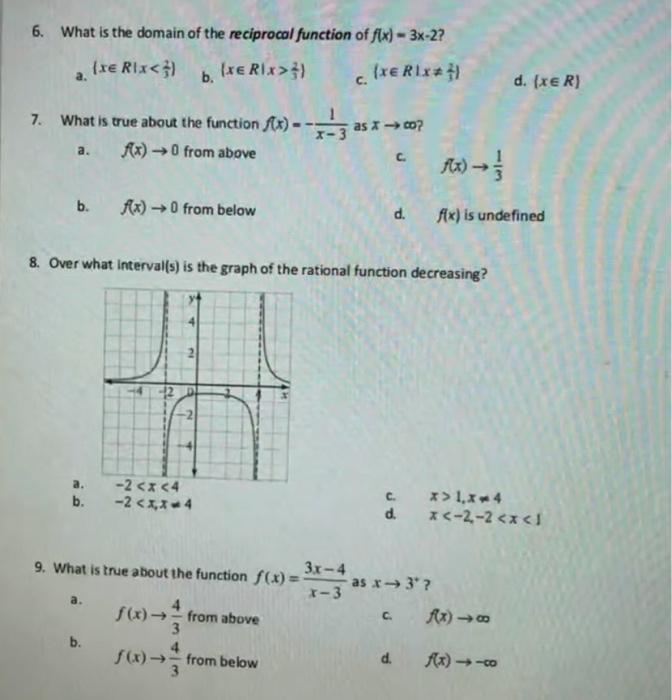 Solved 6. What is the domain of the reciprocal function of | Chegg.com