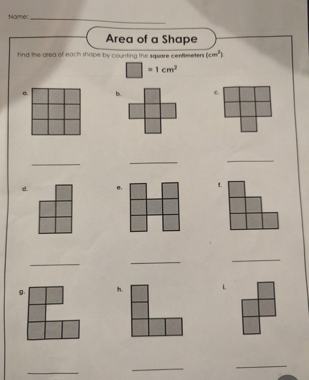 Solved Name:Area of a ShapeFind the area of each shape by | Chegg.com